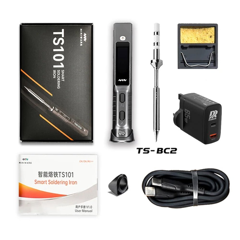 MINIWARE TS101 Soldering Iron (BC2) Black + 65W Charger + Mini Stand ...